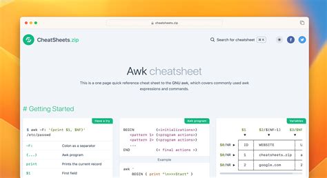 Awk Command Cheat Sheet And Quick Reference