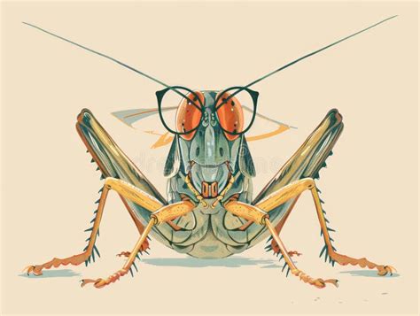 A Green Grasshopper Wearing Round Glasses Looking Directly At The