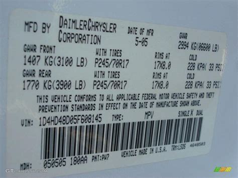 2005 Dodge Durango Slt Color Code Photos