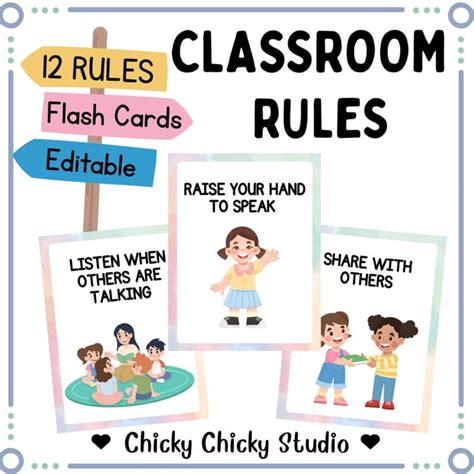 Pastel Classroom Rules Poster Flash Cards Editable By Chicky Chicky