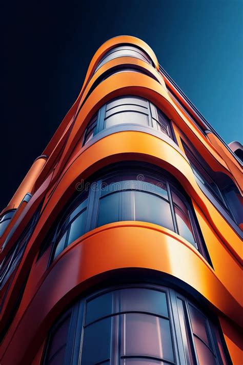 Modern Orange Building With Curved Windows Stock Illustration