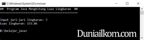 Latihan Kode Program Java Menghitung Luas Lingkaran