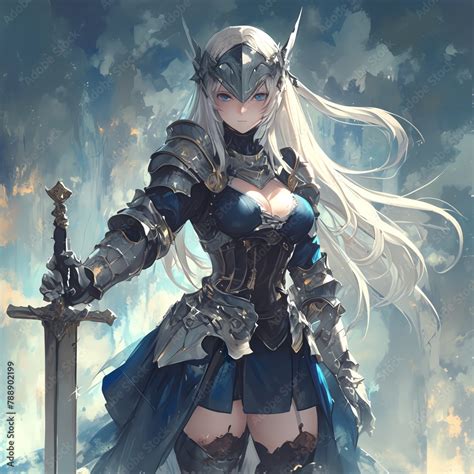 A Fantasy Warrior Princess Anime Girl With Armor And A Sword Stock Illustration Adobe Stock