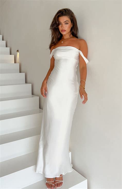 Ella White Off Shoulder Formal Dress Beginning Boutique Us