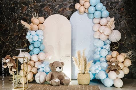 Arch With Bears On Background Balloons Photo Wall Decoration Space Or