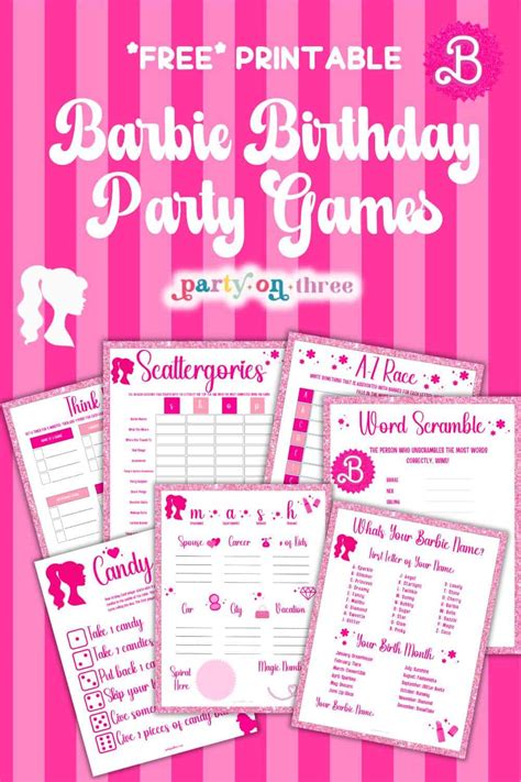 12 Super Cute Free Printable Barbie Party Games Party On Three