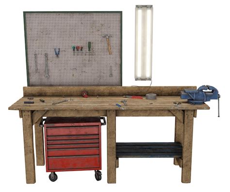 Premium Photo 3d Rendering Old Workbench With Tools