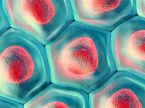 3d Illustration Of A Top View On Blue Cell Pattern With Red Cell Stock