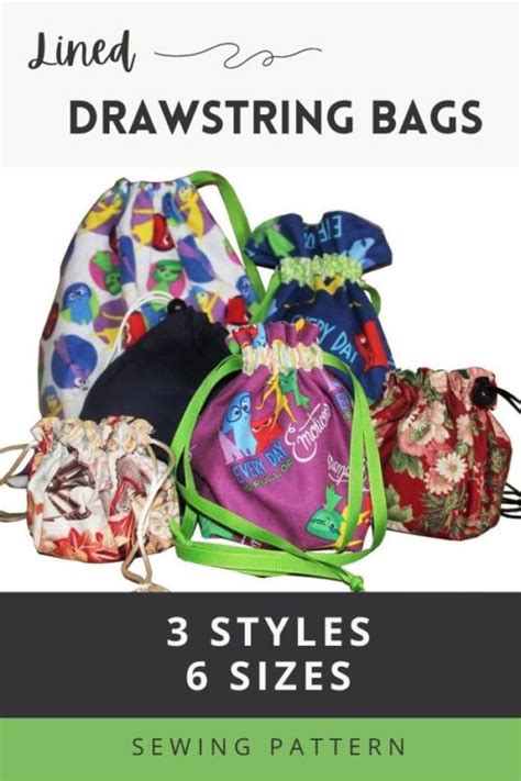 Lined Drawstring Bags Sewing Pattern 3 Styles 6 Sizes Sew Modern Bags