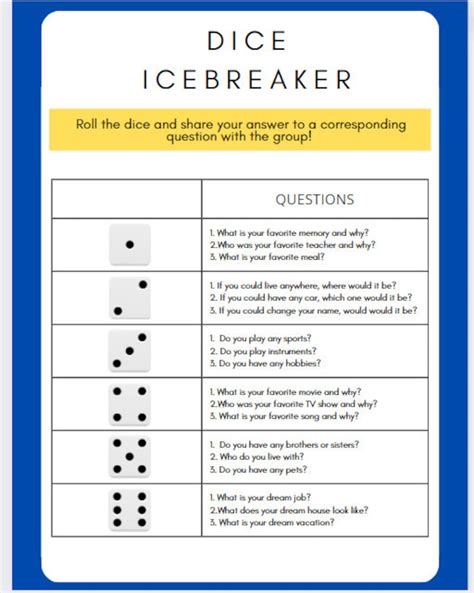 Dice Icebreaker Activity Canva 100 Customizable Template For Classroom