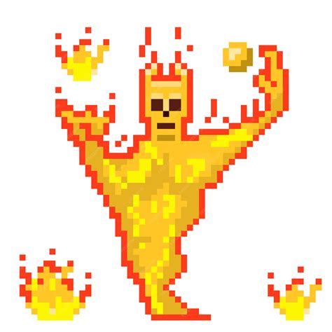 Premium Vector Elemental Fire Standing With His Fire Pixel Art