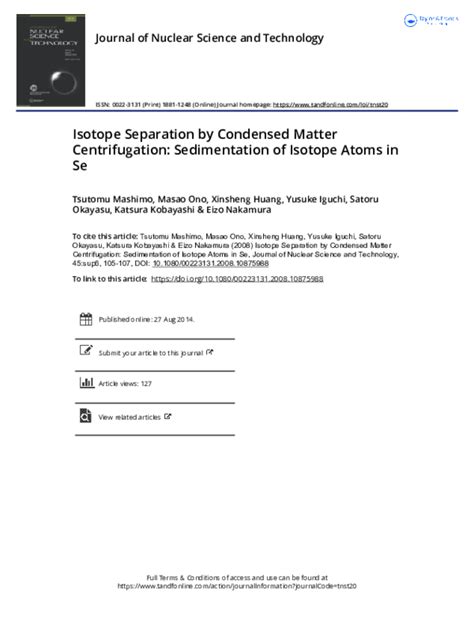 Pdf Isotope Separation By Condensed Matter Centrifugation