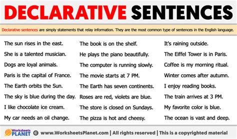 Declarative Sentences Examples