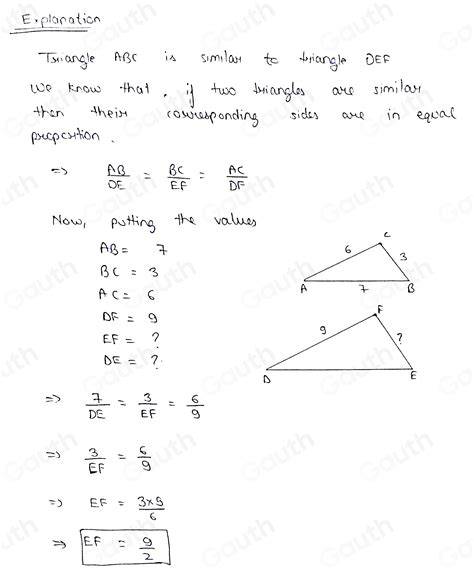 Solved Triangles Abc And Def Are Similar And Have Measurements As Shown What Is The Measure Of