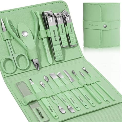 Green Cutics Nail Clippers Set 16 Piece Stainless Steel Manicure
