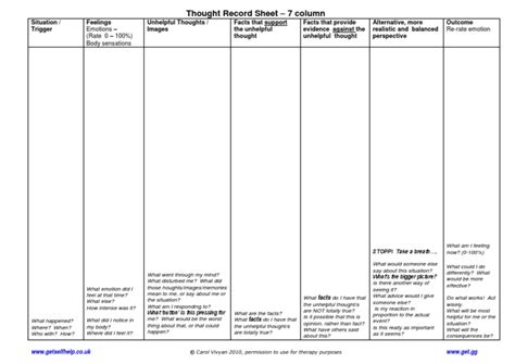 Cbt Thought Record Book Thought Record Worksheets For Cognitive