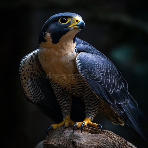 Majestic Peregrine Falcon Perched On Rock In Natural Habitat Stock