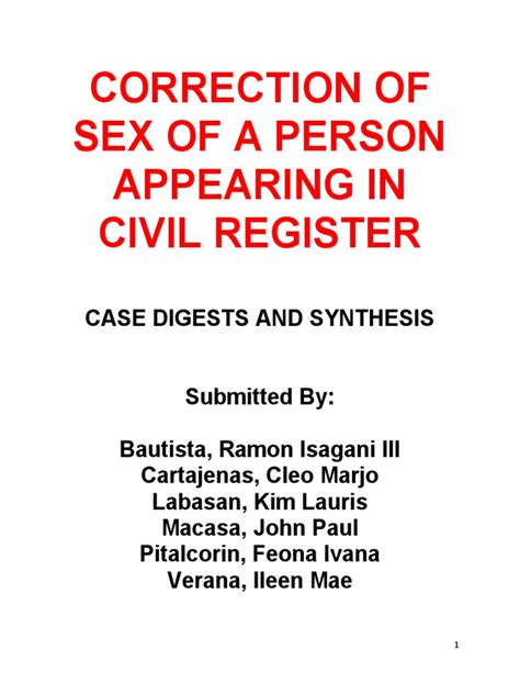 Correction Of Sex Of A Person Appearing In Civil Register Pdf Intersex Gender
