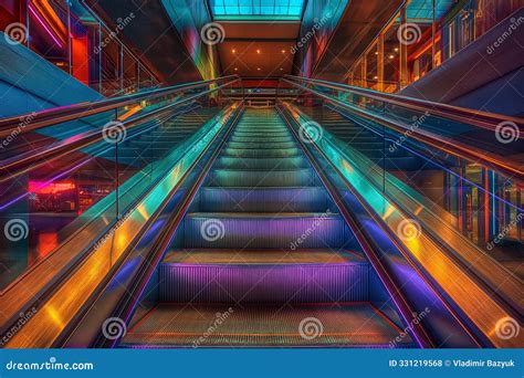 Escalator Steps Are Lit By Illumination Electric Escalators In The