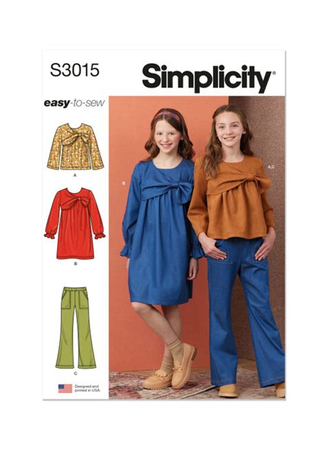 S3015 Simplicity Sewing Pattern Girls Top Dress And Pants Simplicity