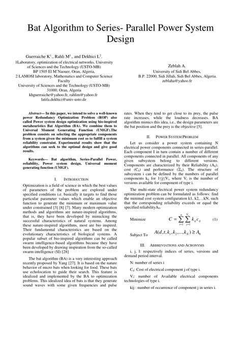 Pdf Bat Algorithm To Series Parallel Power System Design