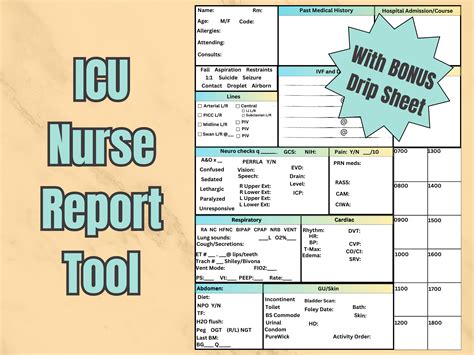 Icu Nurse Report Sheet Rn Shift Report Template Printable Nursing