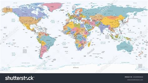 Political Simple World Map Equirectangular Projection Stock Vector Royalty Free 2310593033