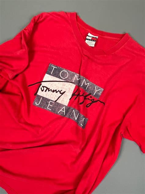 1990s Boxy Oversized Tommy Hilfiger Jeans Logo Graphic T Shirt
