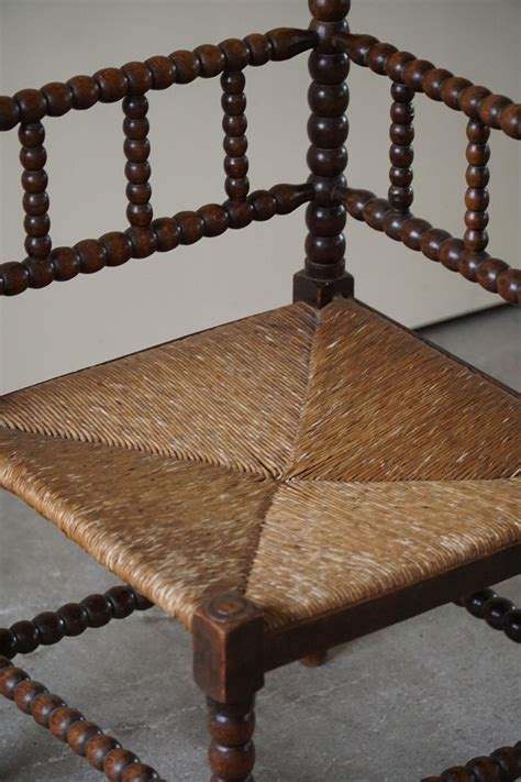 French Antique Provincial Hand Crafted Bobbin Corner Chair Mid 19th