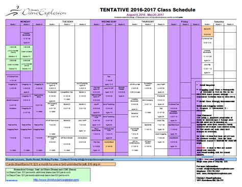 Excel Dance Class Schedule Templates At