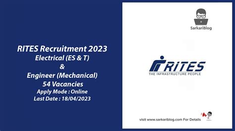 Rites Recruitment 2023 Electrical And Engineer 54 Vacancies