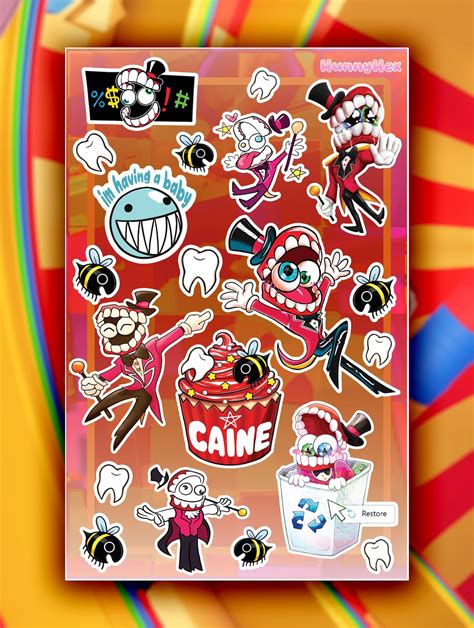 Caine The Amazing Digital Circus 20pc Sticker Sheet Tadc Stickers Vinyl
