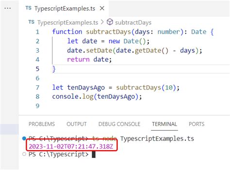 how to subtract days from current date in typescript