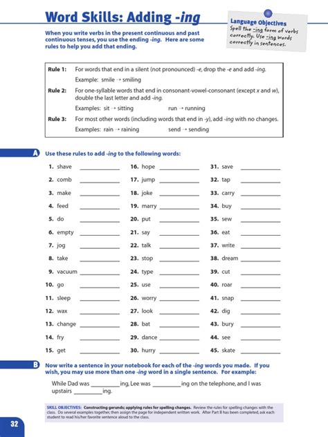 Ing Rules Worksheet Pdf Sentence Linguistics Linguistic Morphology