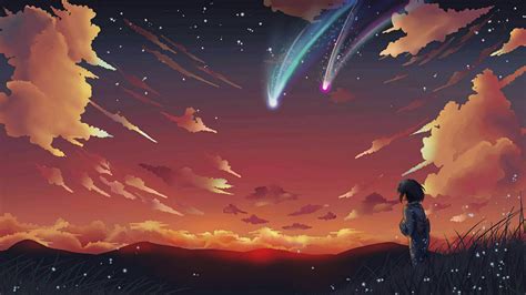 Download Anime Landscape Shooting Stars Wallpaper