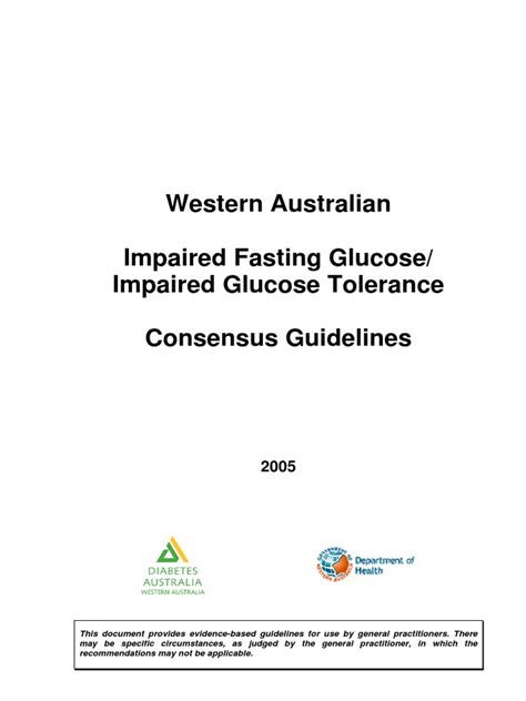 Western Australian Ifg Igt Consensus Guidelines 2005 Pdf Prediabetes Body Mass Index
