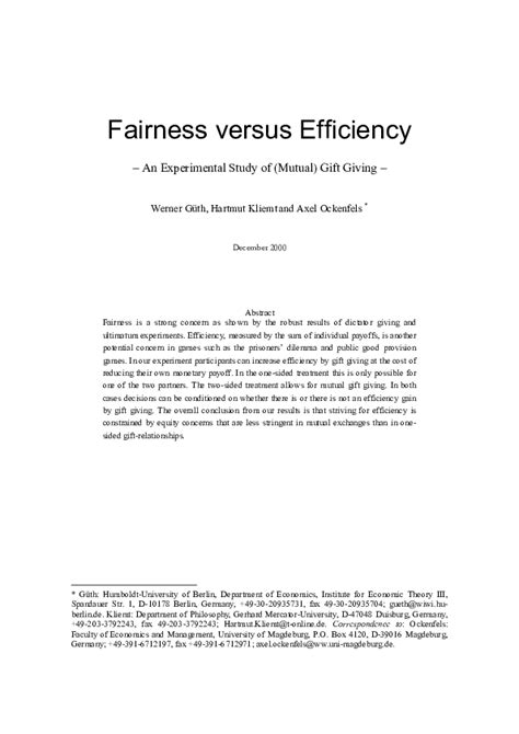 Pdf Fairness Versus Efficiency