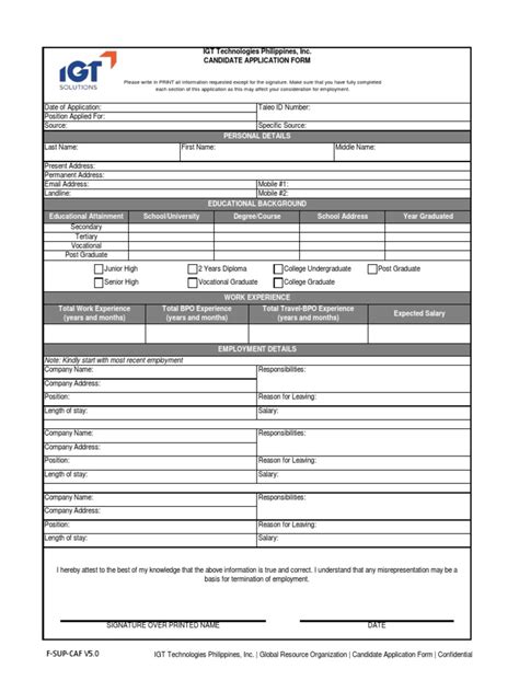 Candidate Application Form Pdf