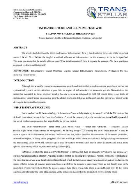 Pdf Infrastructure And Economic Growth