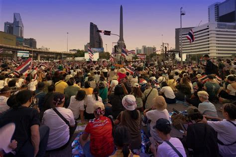 A Large Crowd Of Thai People Gathered For A Political Protest Or Rally