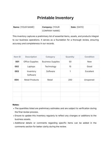 Free Stationery Inventory Template To Edit Online