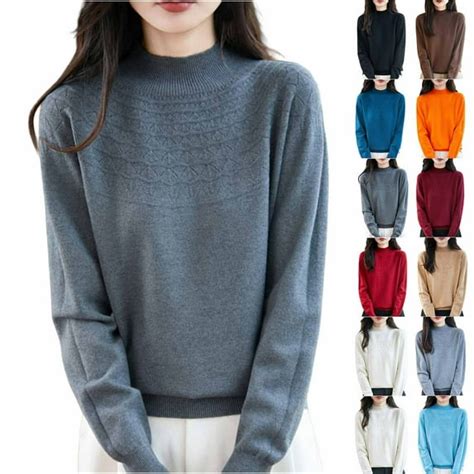 Feancey Knit Sweaters For Women Long Sleeve Mock Neck Thermal Tops