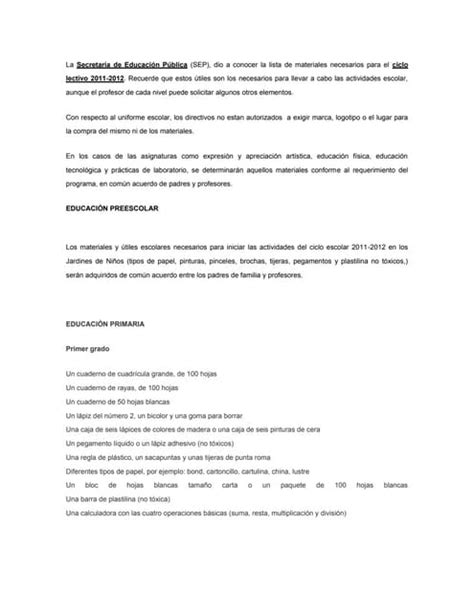 Materiales Y Utiles Escolares Ciclo 2011 2012 Docx