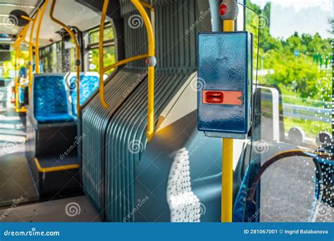 Ticket Validator With Empty Bus Interior Public Transport In A City