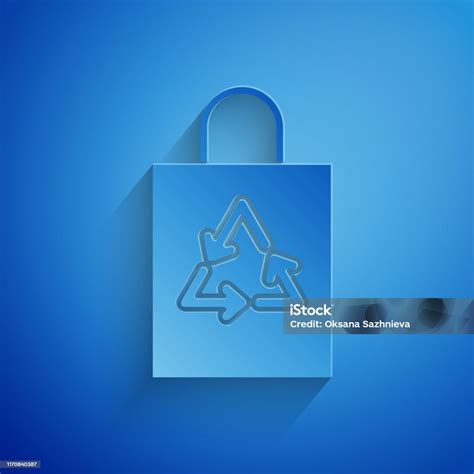 종이 는 파란색 배경에 고립 된 재활용 아이콘비닐 봉투를 잘라 재활용 기호가 있는 가방 종이 아트 스타일입니다 벡터 일러스트레이션 가방에 대한 스톡 벡터 아트 및 기타