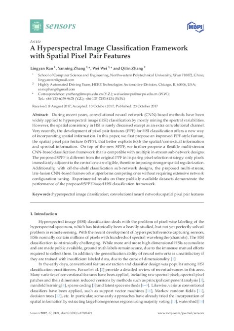 Pdf A Hyperspectral Image Classification Framework With Spatial Pixel Pair Features