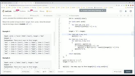 【每日一题】1639 Number Of Ways To Form A Target String Given A Dictionary 1122020 Youtube