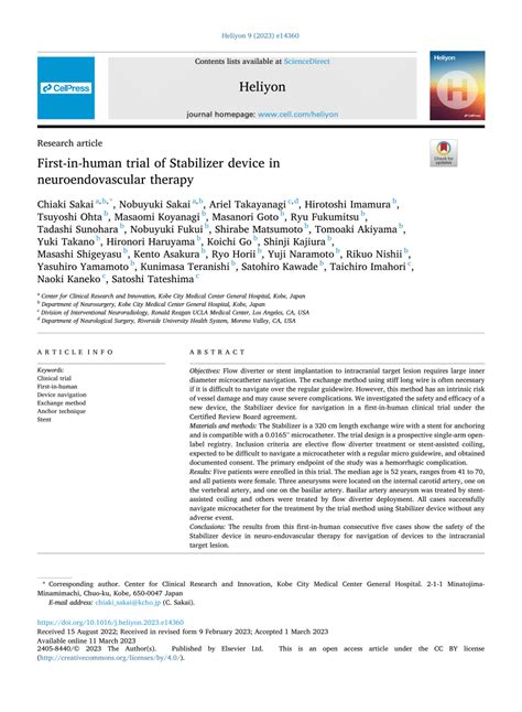 Pdf First In Human Trial Of Stabilizer Device In Neuroendovascular