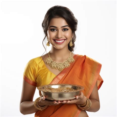 Ein Wunderschönes Traditionelles Indisches Mädchen Trägt Einen Pooja