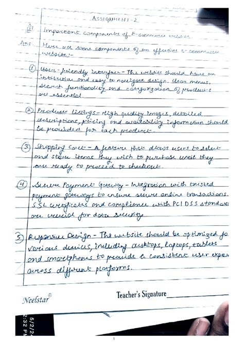 E Commerce Assignment Assignment 2 Q1 Important Components Of Wessite